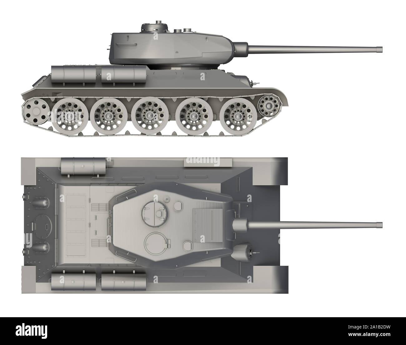 military tank side and top view isolated on white. 3d rendering Stock ...