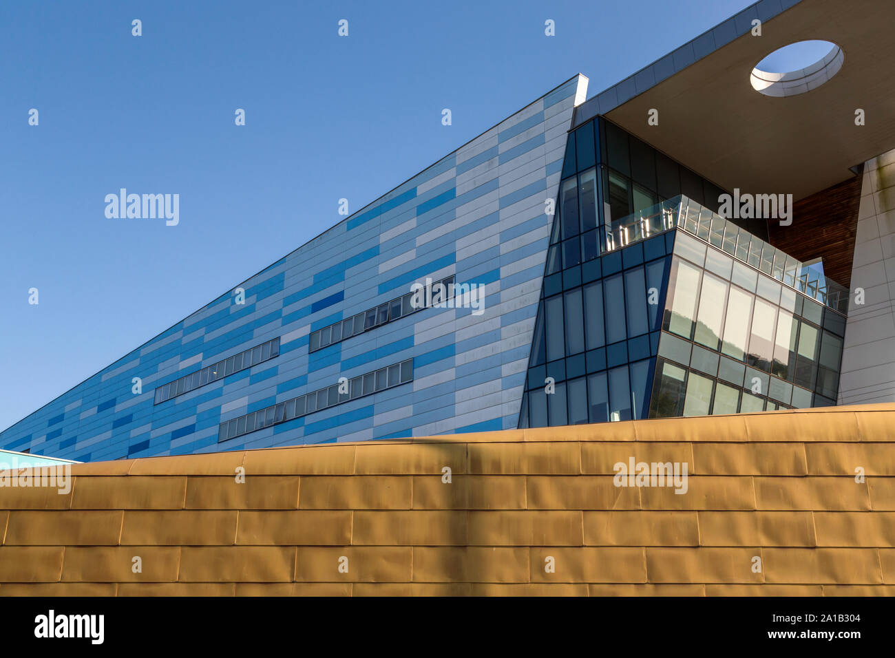 A detail of the patchwork of colours and angular modern design of ...