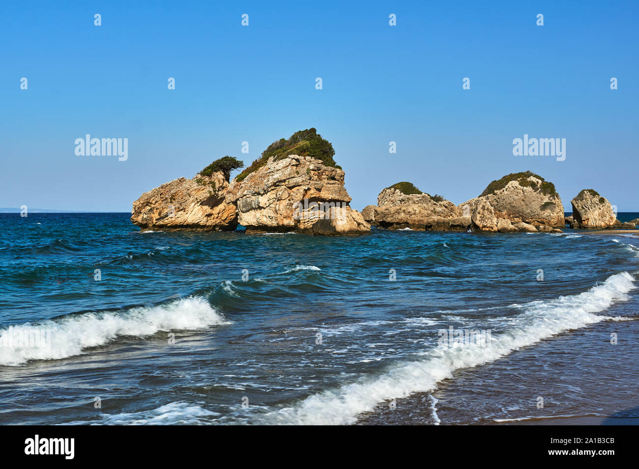 Rocks and boulders on the coast of the island of Zakynthos in Greece ...