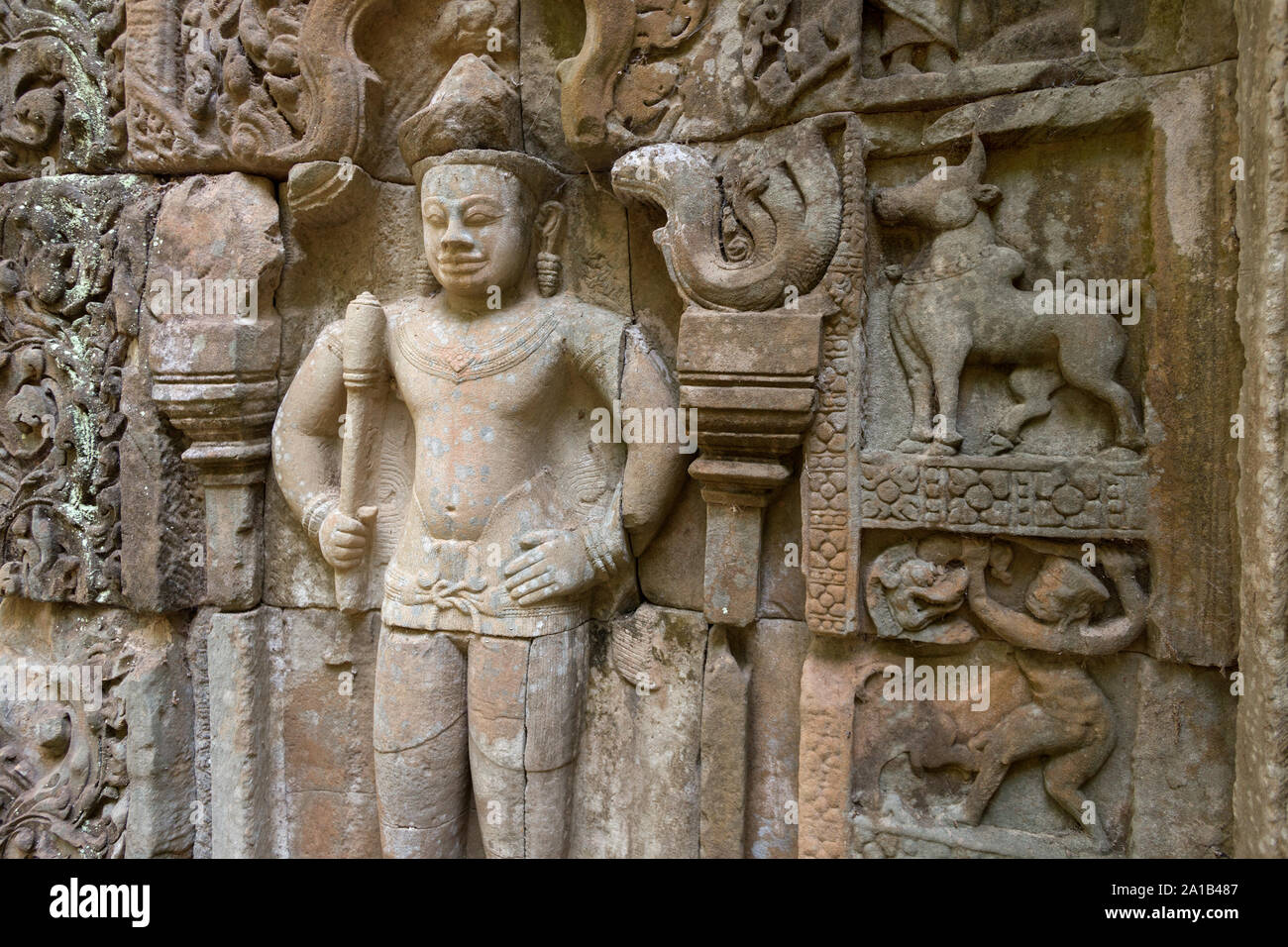 Bas-relief mural in Banteay Kdei, Citadel of Monks' cells, a temple in ...