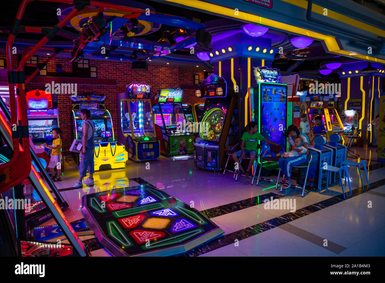 Sanya, Hainan, China - 8.07.2019: Game room in Sanya Stylish Street ...