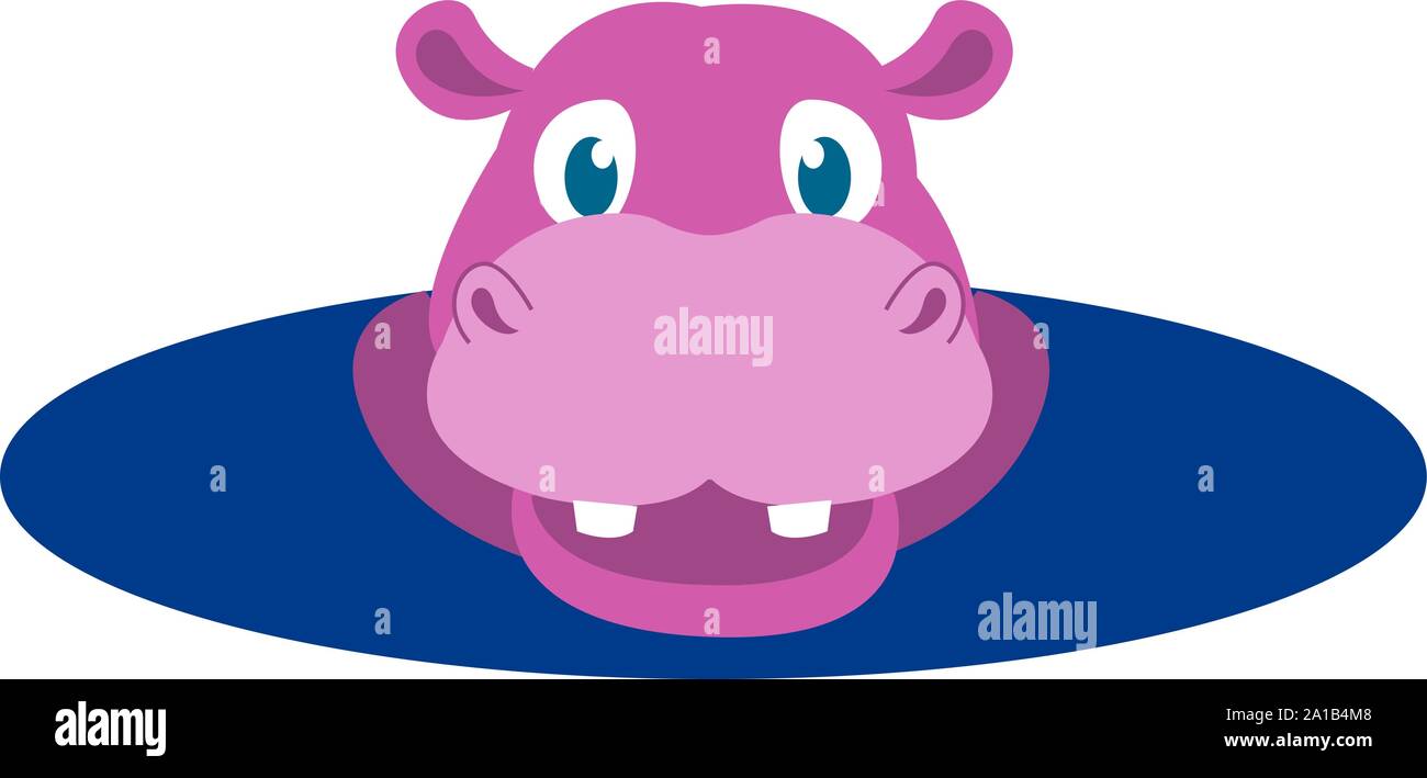 Pink hippo, illustration, vector on white background Stock Vector Image ...