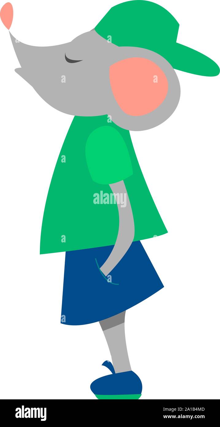 Mouse in green, illustration, vector on white background Stock Vector ...