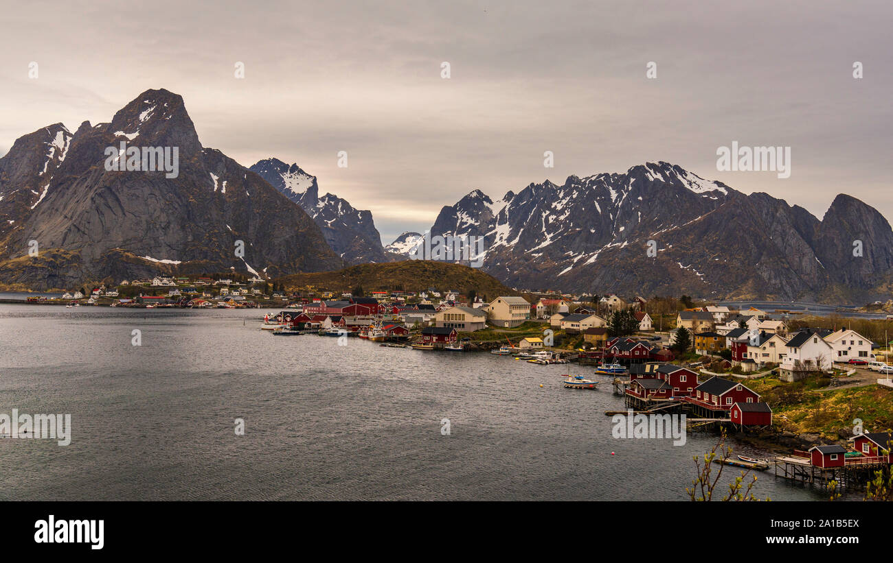 spring landscape of Reine villag and surrounding area, inside Lofoten ...