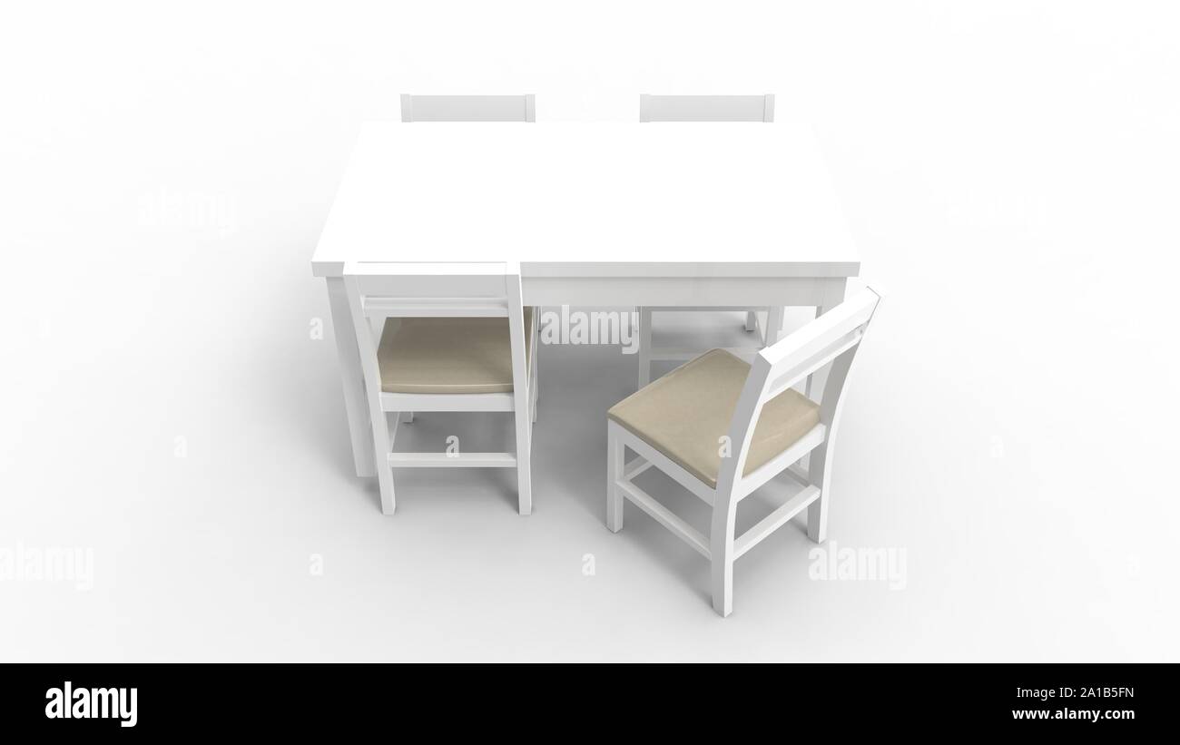 3d rendering of a white table and chairs isolated in white studio ...