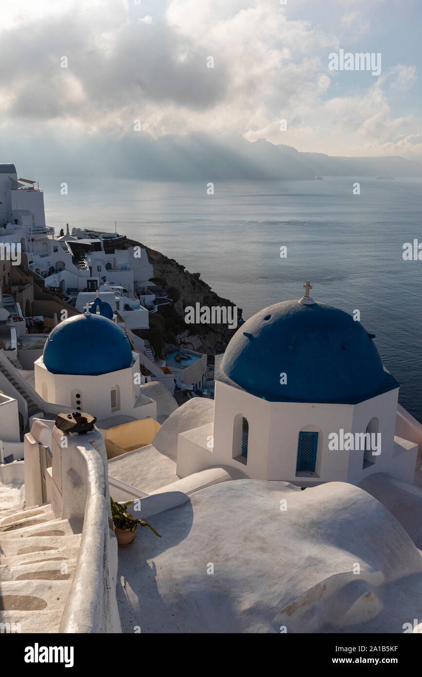 Blue domes oia churches hi-res stock photography and images - Alamy