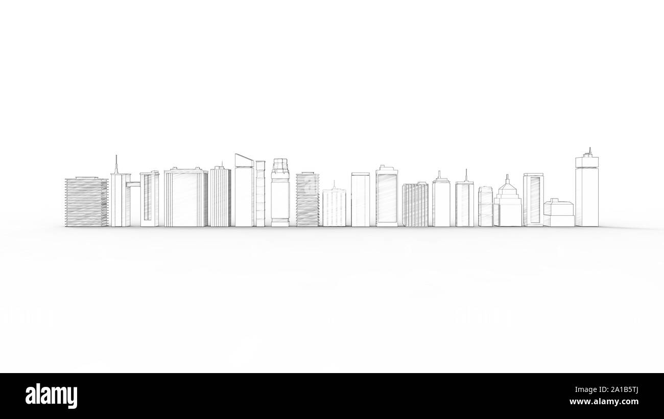 3d rendering of multiple buildings isolated in white studio background ...