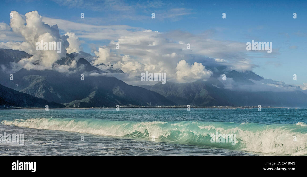 Beautiful beach with the mountain of Taroko National Park in the ...