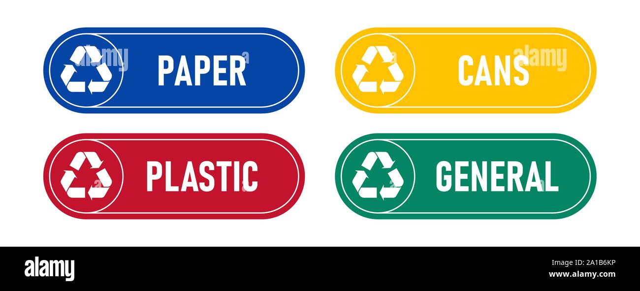 Recycling sings with waste products materials labels or stickers Stock ...