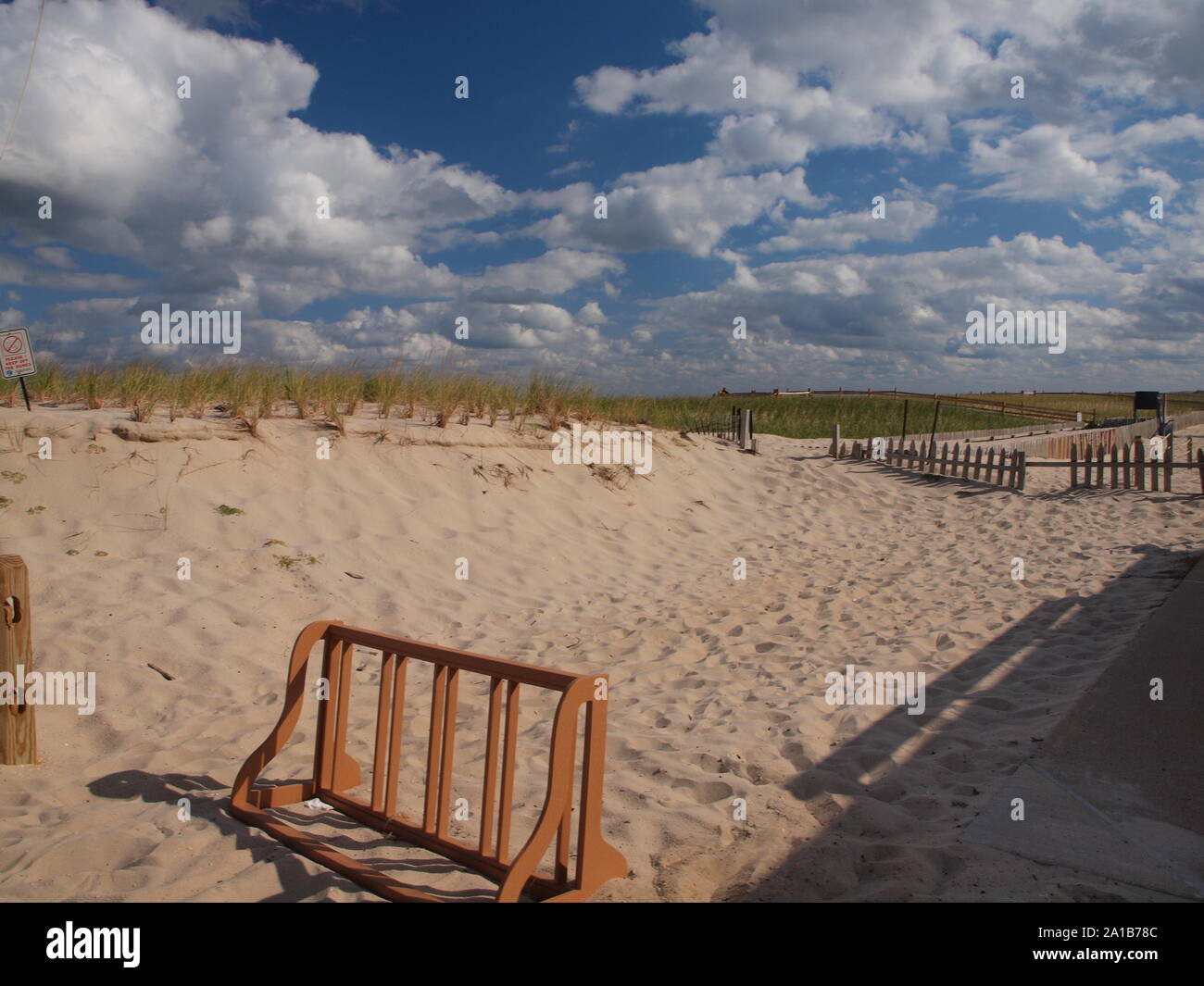Empty bike rack at beach near summers end. Beach scene at end of the ...