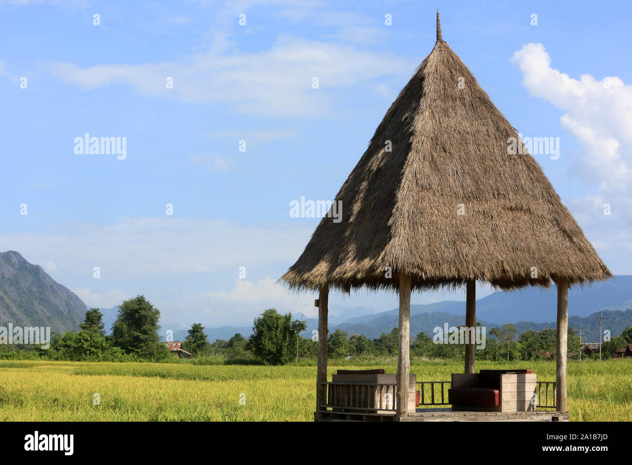 Vieng Tara Villa. Rice fields with stunning mountain back drop. Vang ...