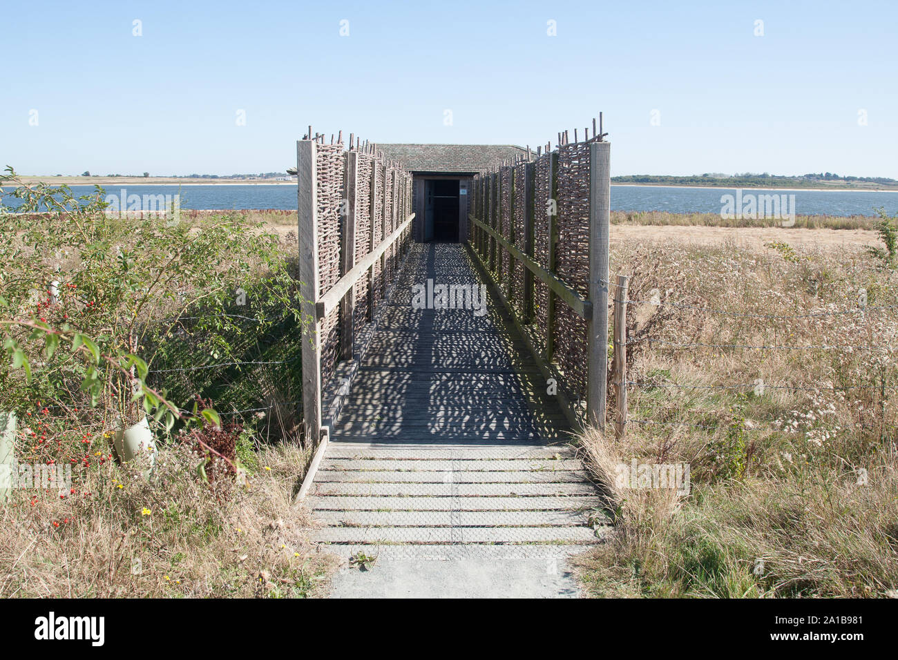 bird watcher watching camouflaged hide observatory Stock Photo - Alamy