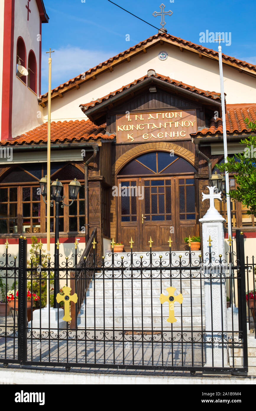 Ouranoupolis, Greece, ntrance to church in Ouranoupolis town on Athos ...