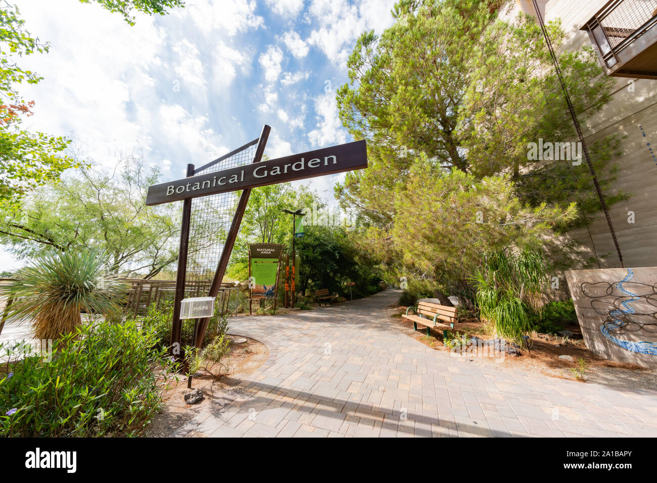 Las Vegas, AUG 4: Entrance of the Botanical Garden of Springs Preserve ...