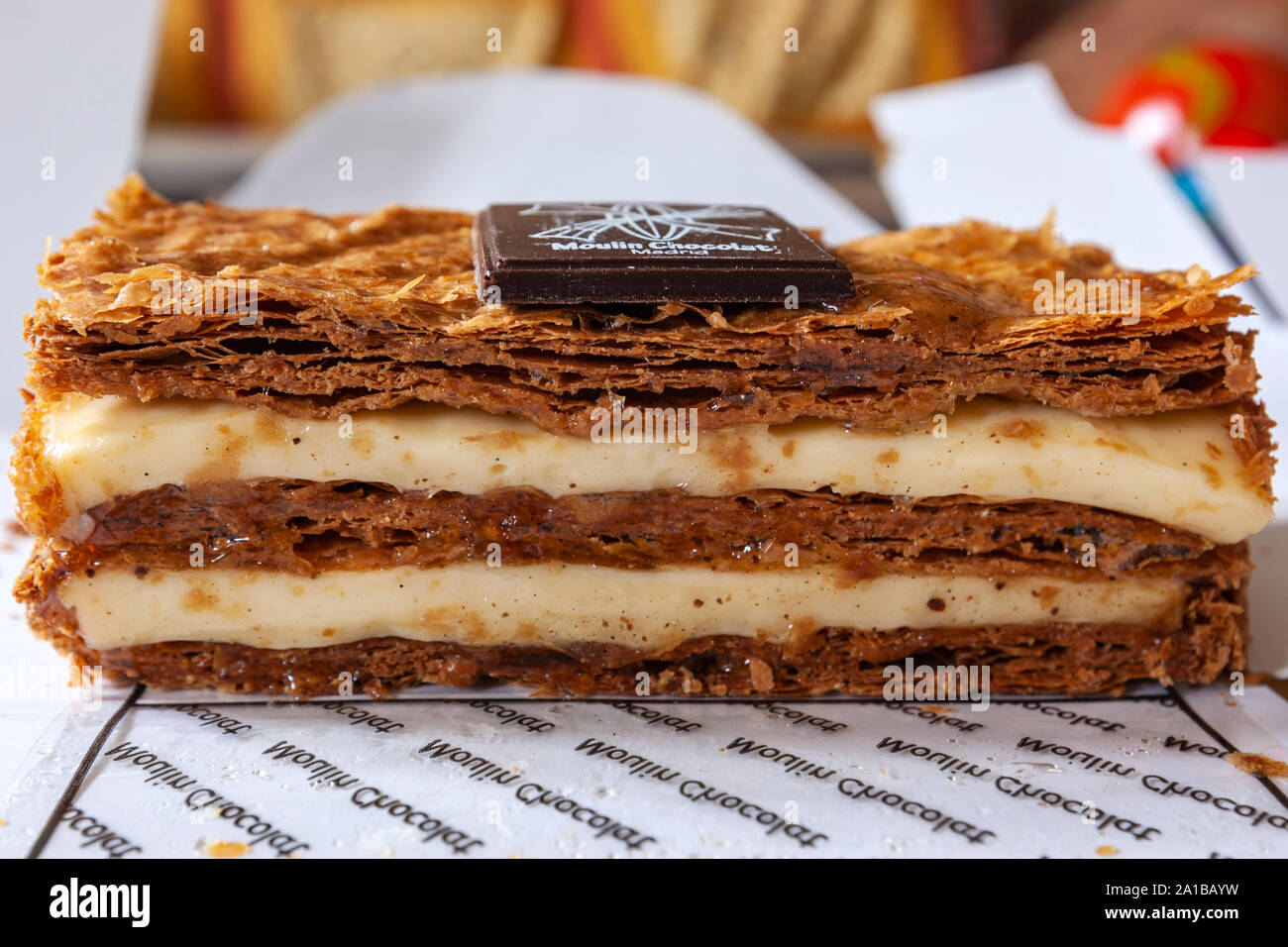 Puff pastry with cream from Moulin Chocolat, Madrid, Spain Stock Photo ...