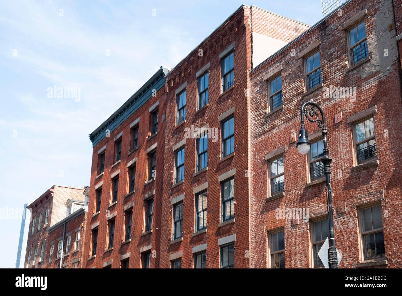 Old red brick buildings in the South Street Seaport, Manhattan, New ...