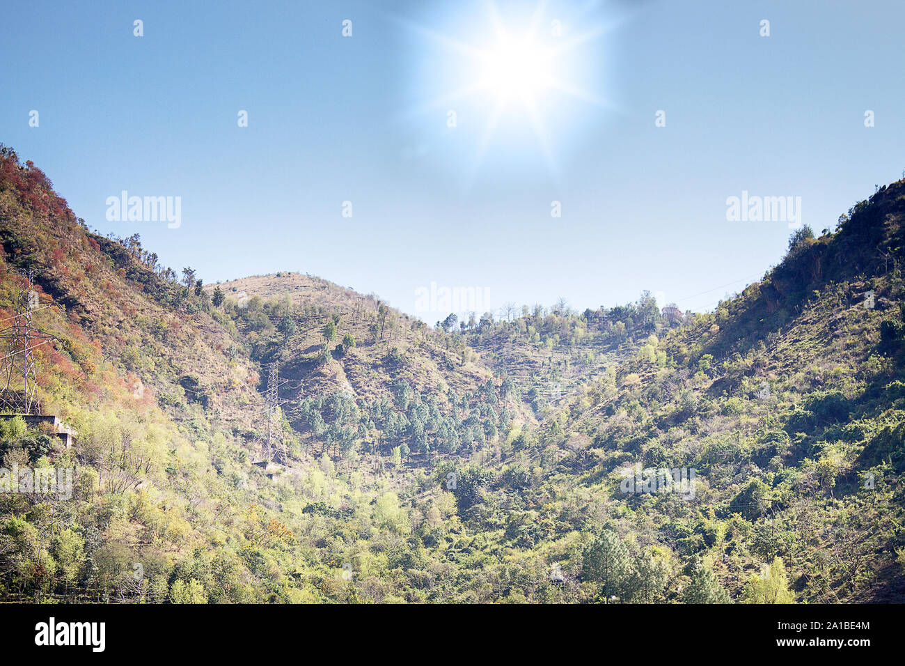Spring mountain landscape of Outer Himalayas, Himachal Pradesh, India ...