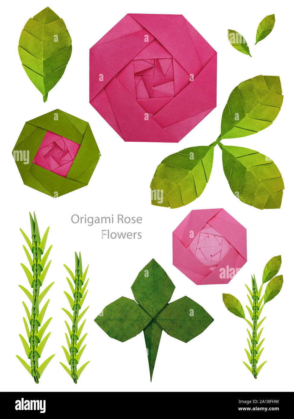 Origami paper pink rose set Stock Photo - Alamy