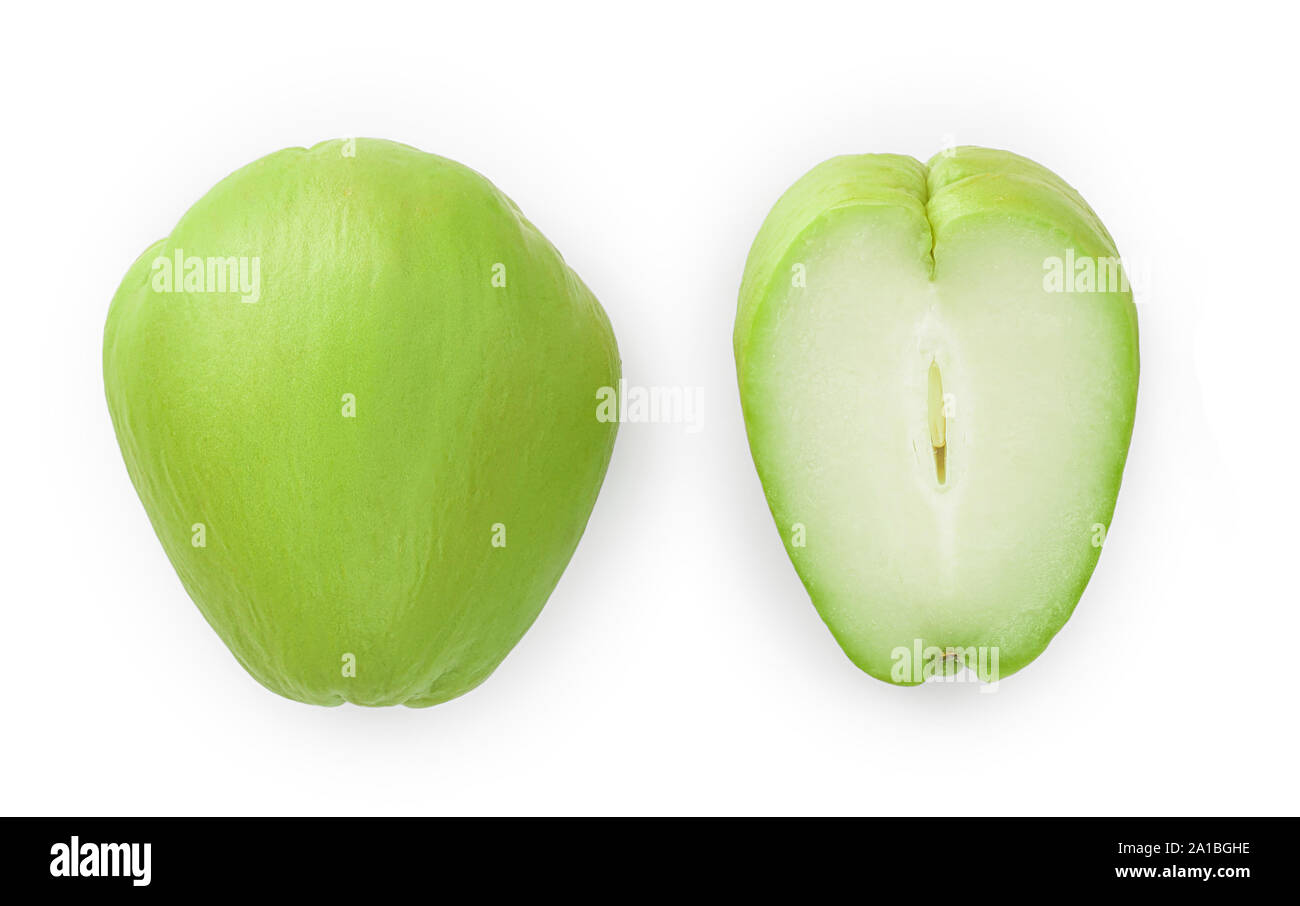 fresh Chayote vegetable isolated on white background. Top view. Flat ...
