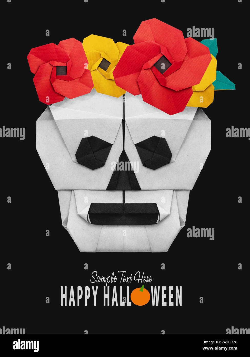 Origami paper skull in flowers Stock Photo - Alamy