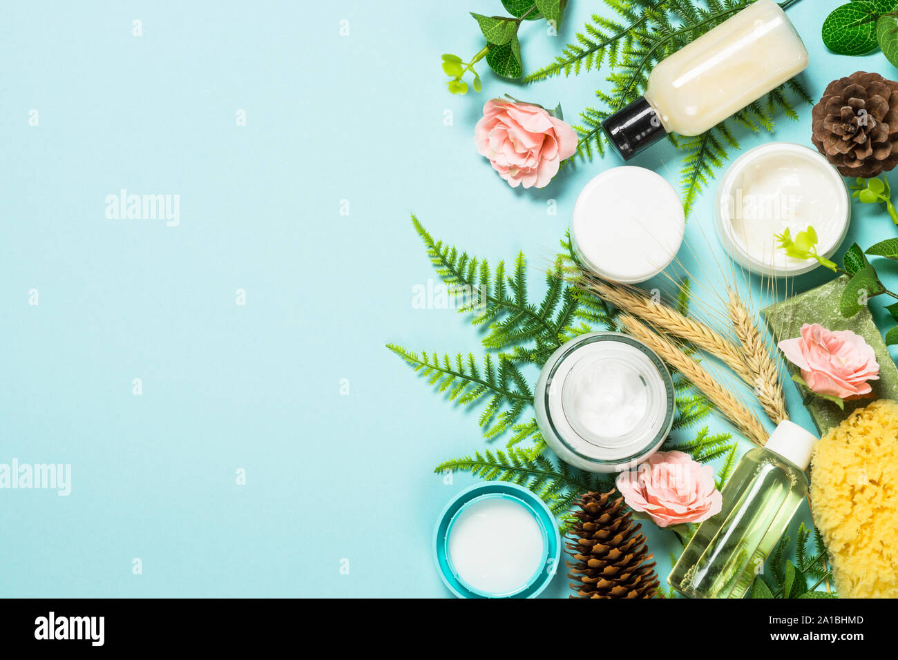 Facial cosmetics, Skin care product on blue Stock Photo - Alamy