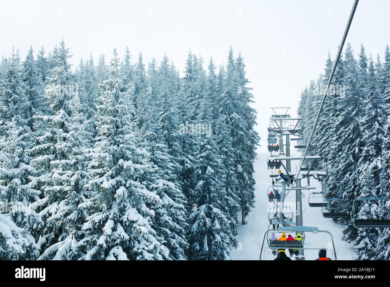 Ski lift in the forest Stock Photo - Alamy