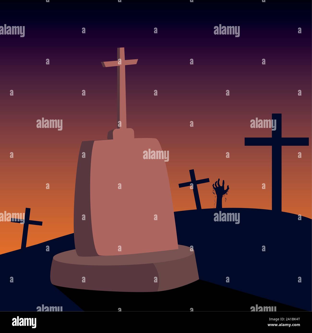 graveyard tombstone in cemetery scene vector illustration design Stock ...