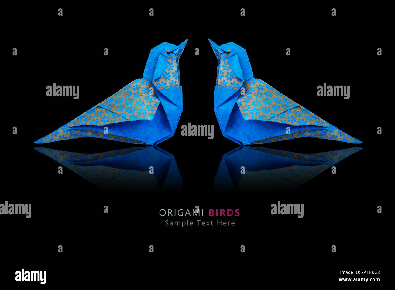 Origami blue birds couple Stock Photo - Alamy