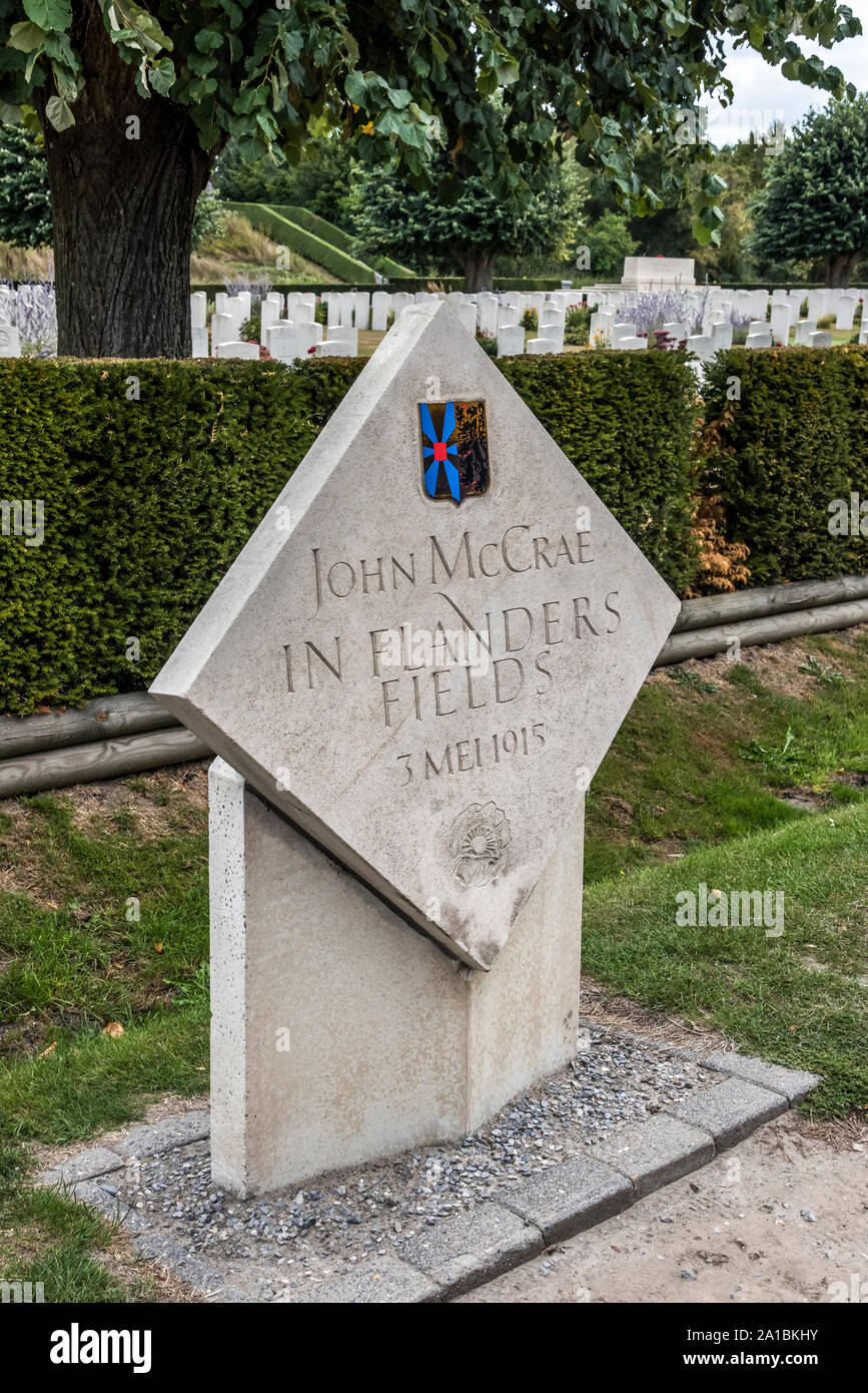 Memorial to Col John McCrae at Essex Farm WWI Cemetery in Flanders near ...