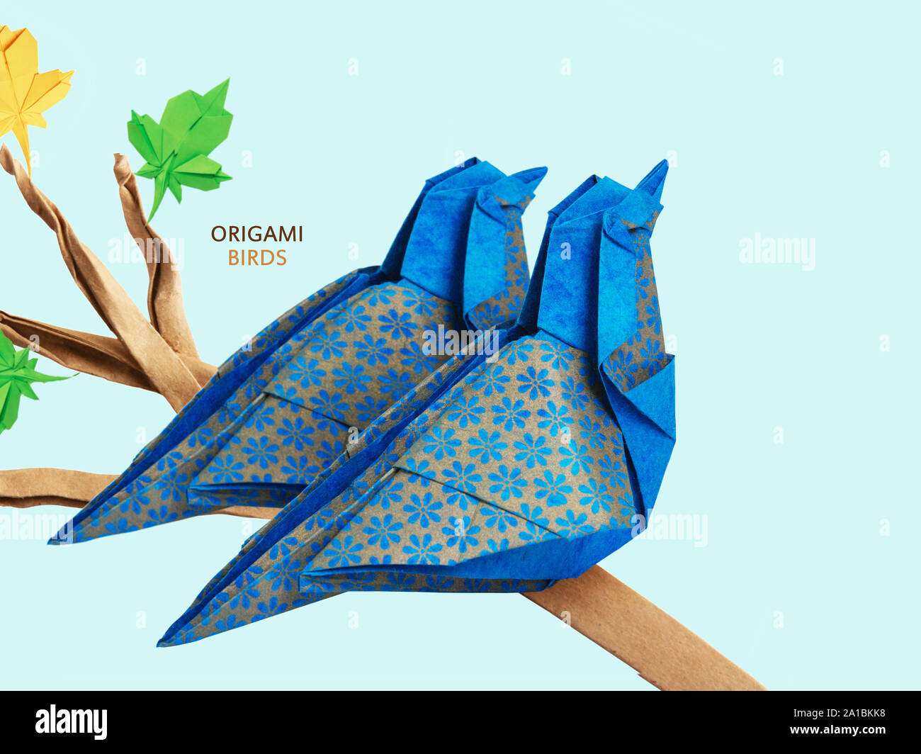 Origami blue birds couple Stock Photo - Alamy