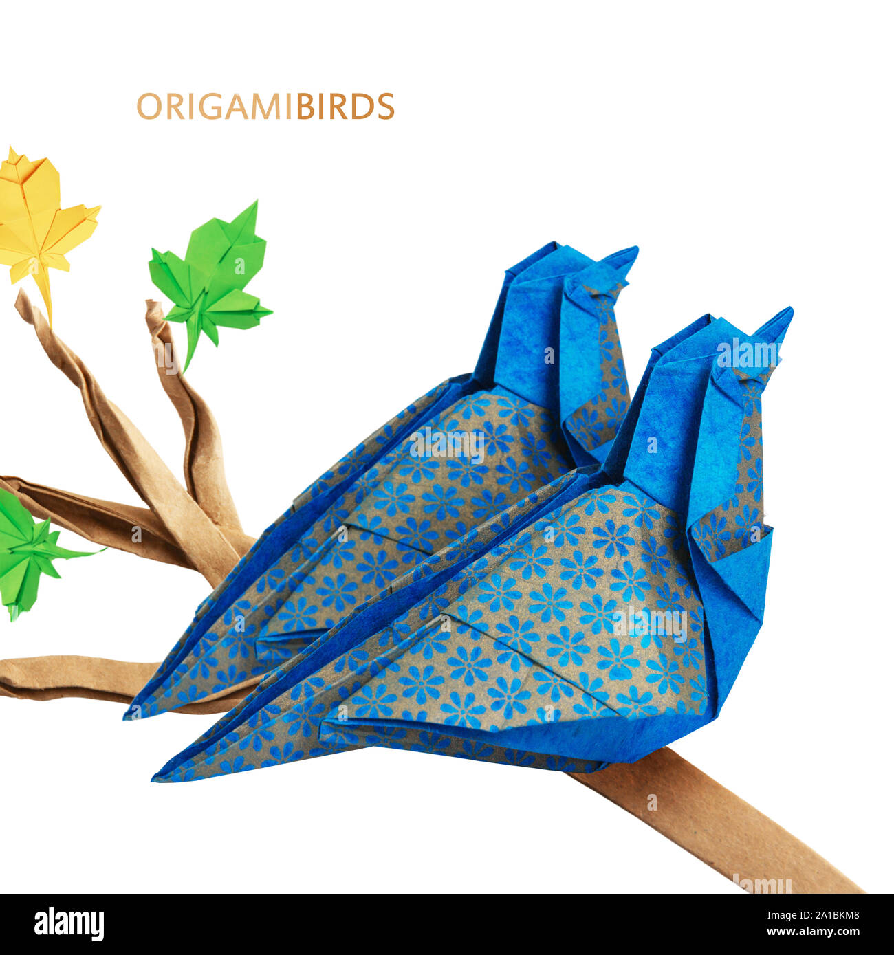 Origami blue birds couple Stock Photo - Alamy
