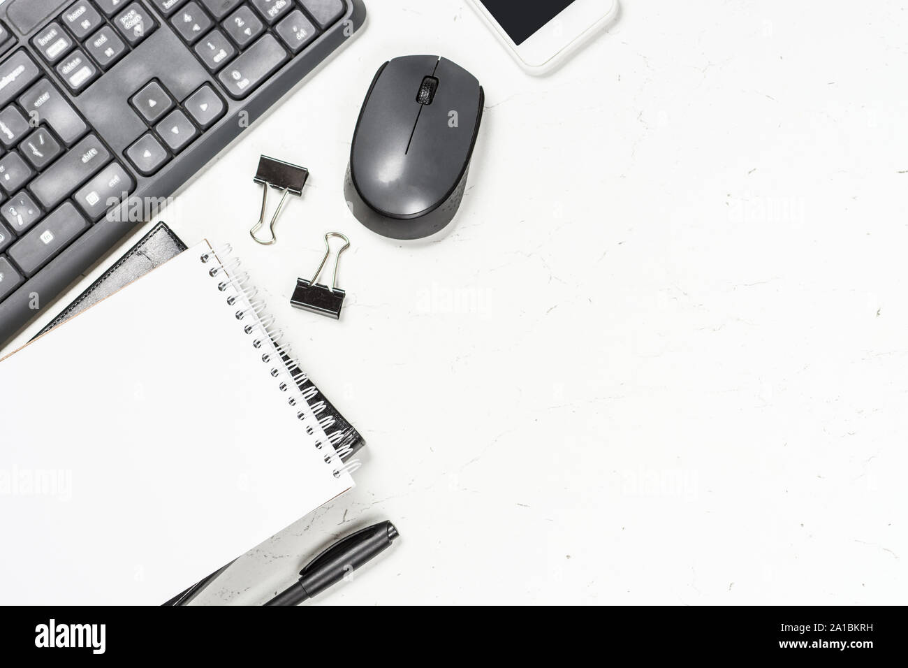 Office desk on white top view Stock Photo - Alamy