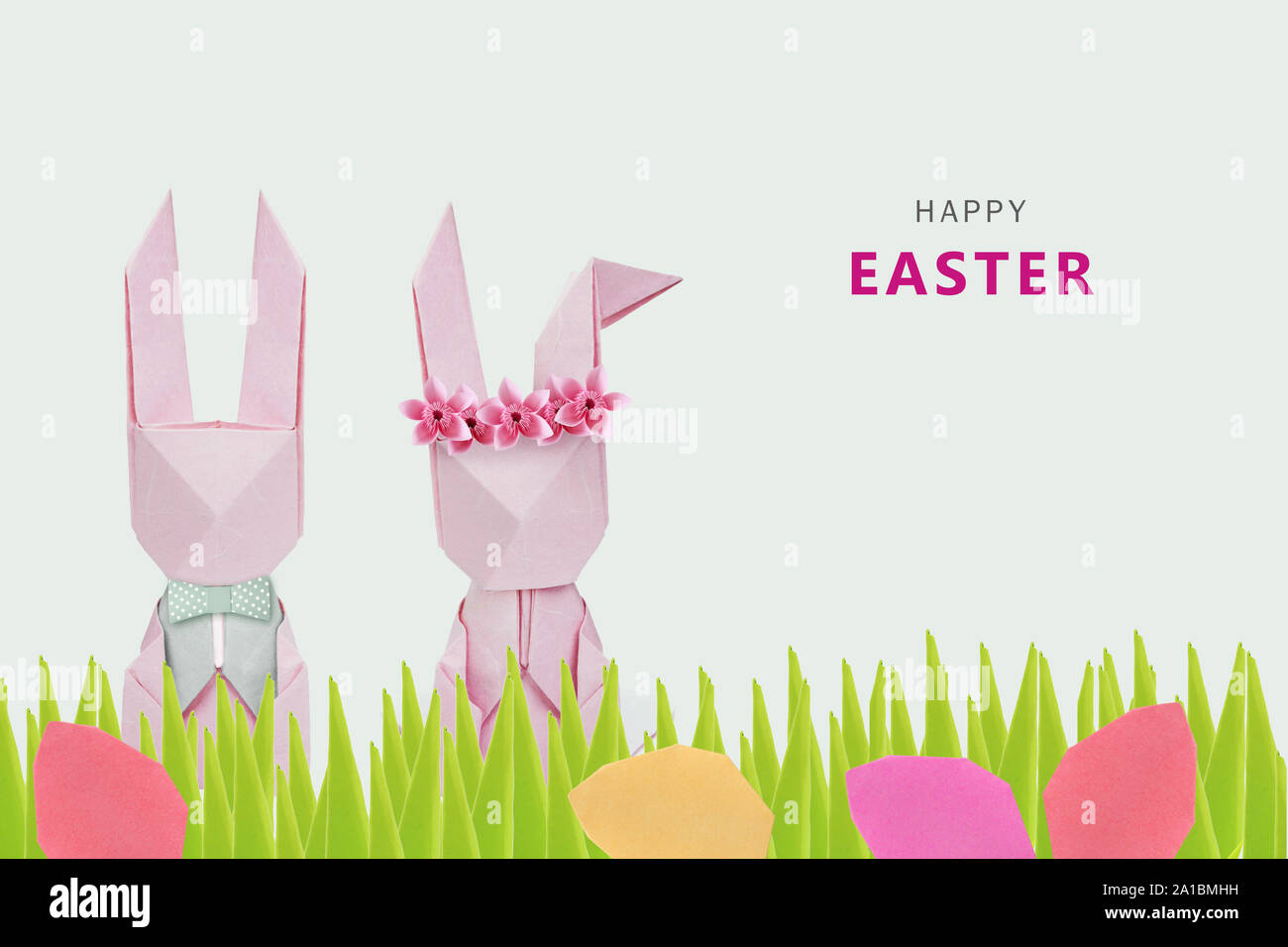Easter origami couple rabbits Stock Photo - Alamy