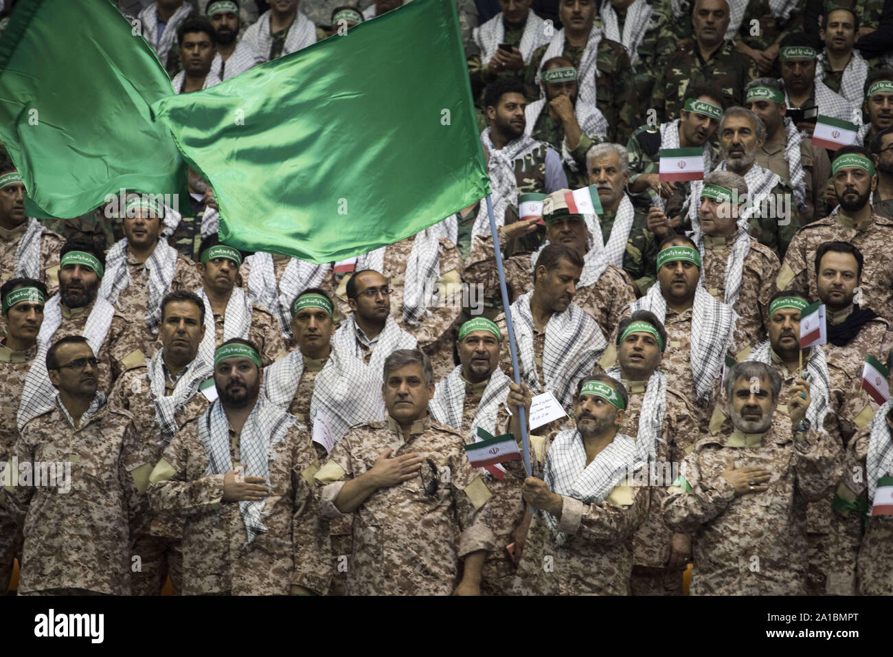 Tehran, Iran. 25th Sep, 2019. The Basij forces gather at the occasion ...
