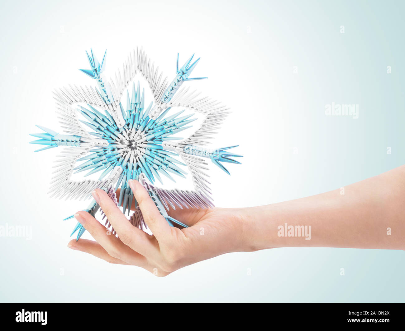 Snowflake in a hand Stock Photo - Alamy