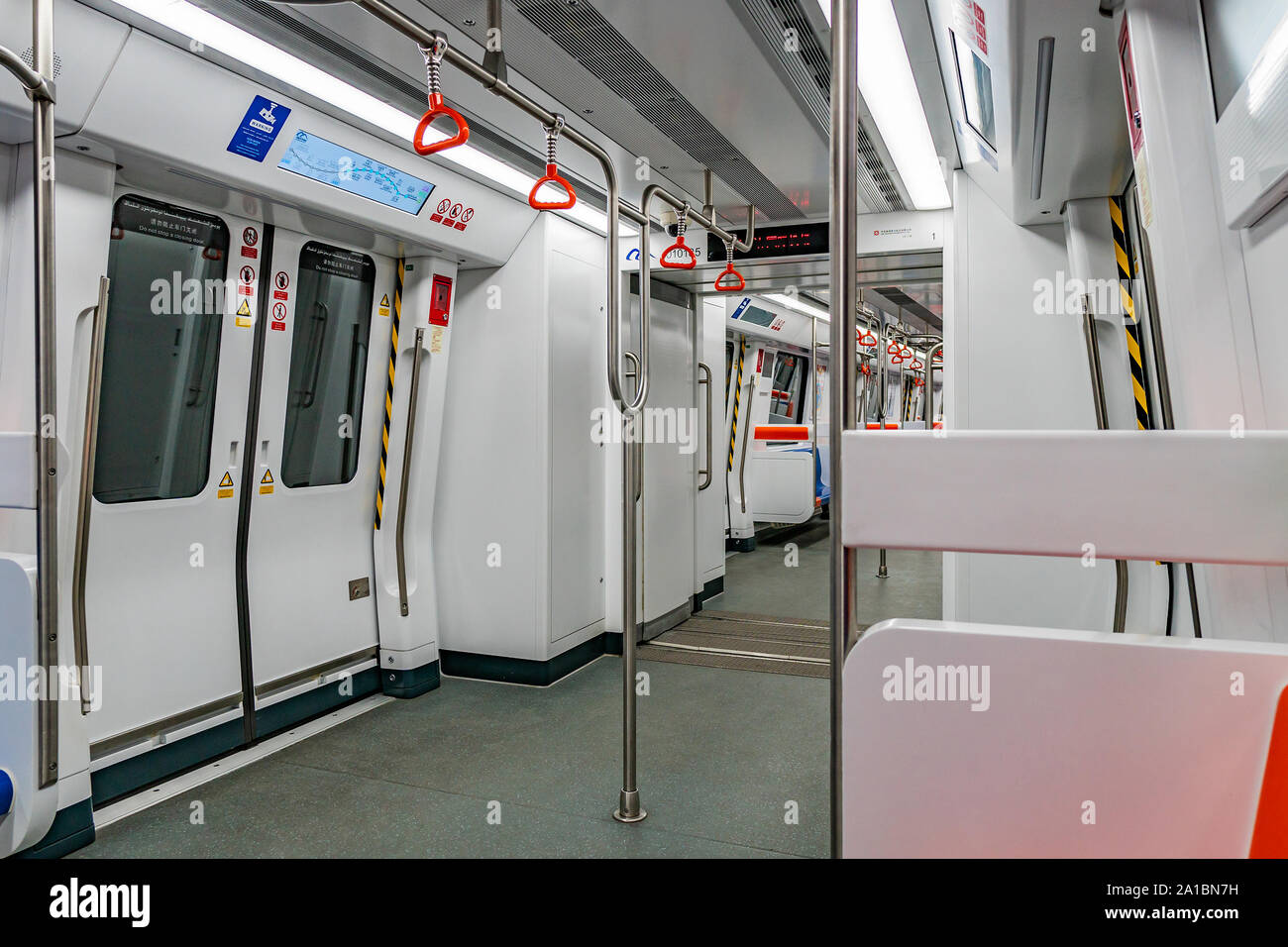 Urumqi Metro Illuminated Empty Train Interior without Passengers at the ...