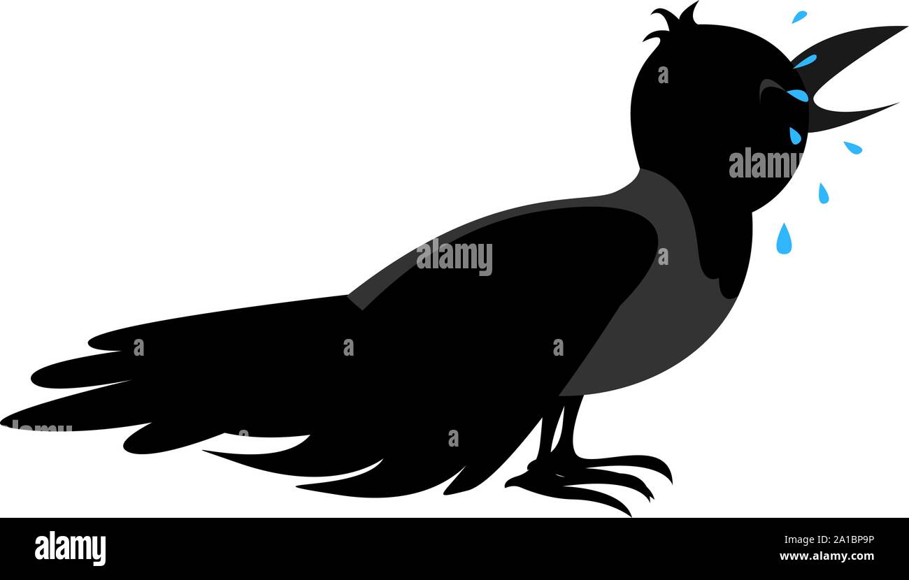 Sad crow, illustration, vector on white background Stock Vector Image ...