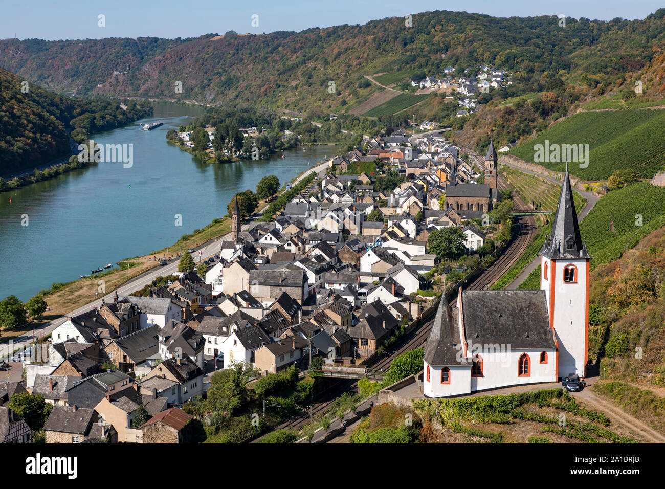 The wine village at the Mosel, Hatzenport, Untermosel, St.Rochus church ...