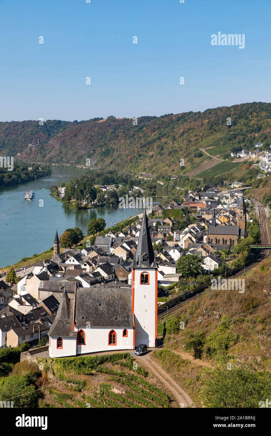 The wine village at the Mosel, Hatzenport, Untermosel, St.Rochus church ...