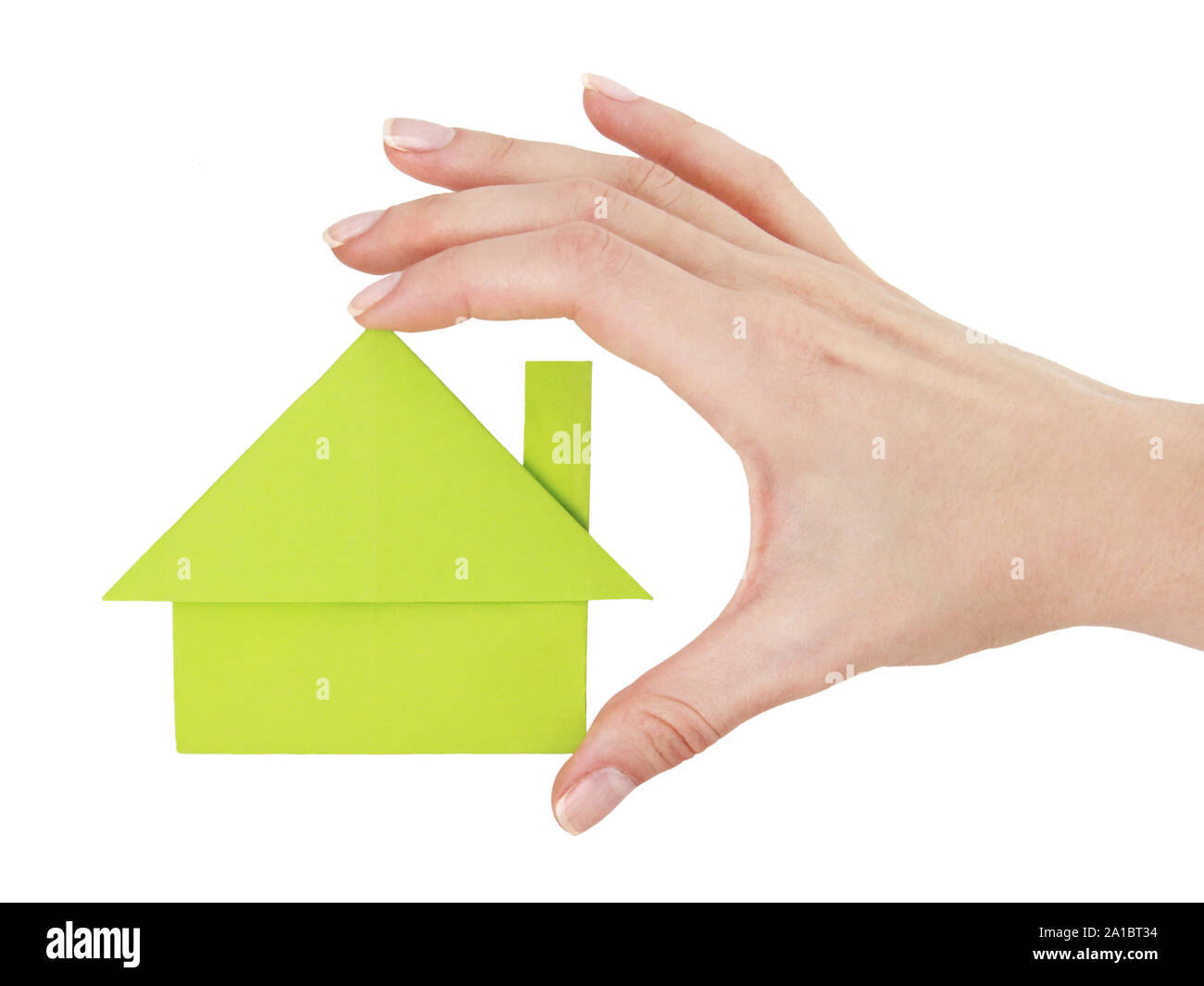 Paper green house in the hand Stock Photo - Alamy