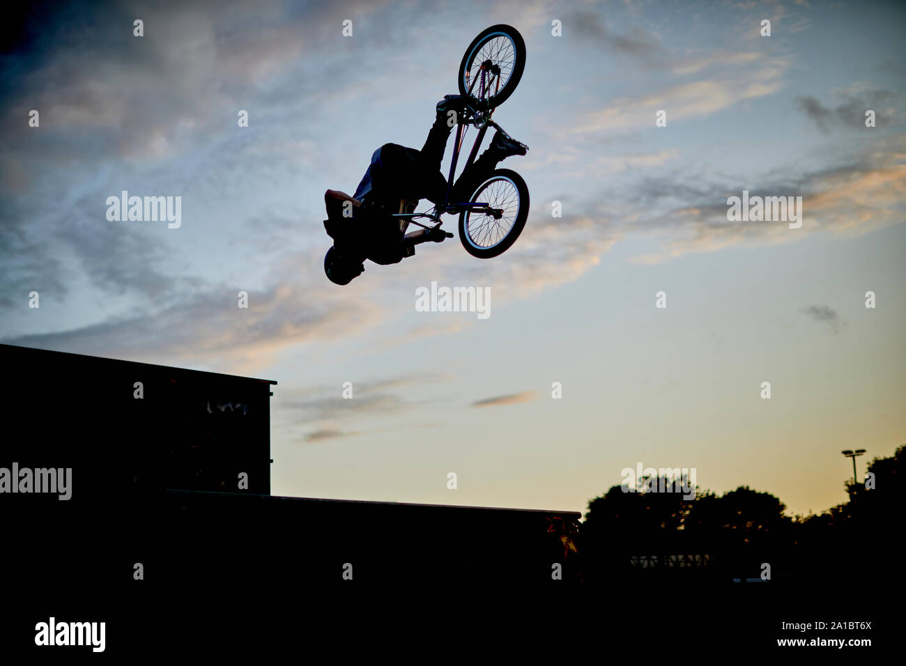 Manchester Platt Fields Park BMX stunts on the skateboard ramps Stock ...