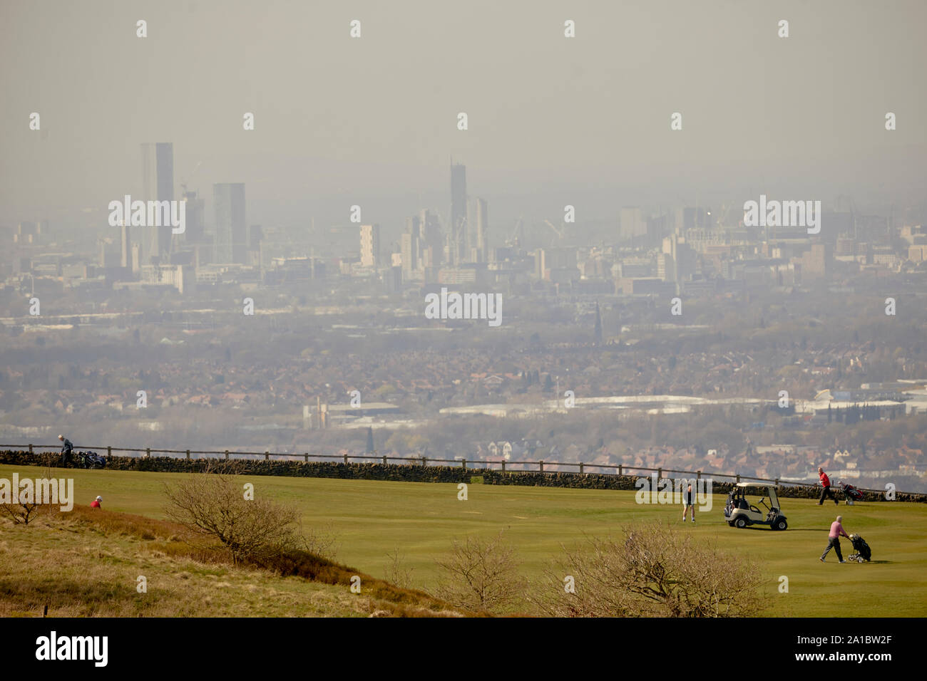 Tameside boarder Werneth Low looking down to the Golf Course and the ...