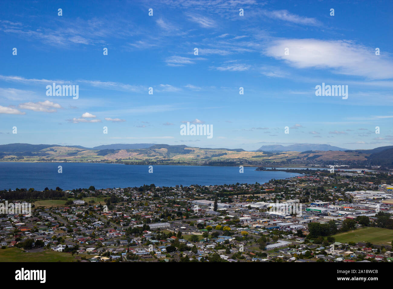 aerial view of Rotorua lake and town Stock Photo - Alamy