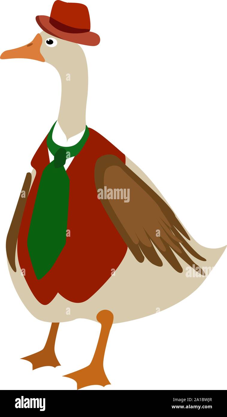 Goose with red hat, illustration, vector on white background Stock ...