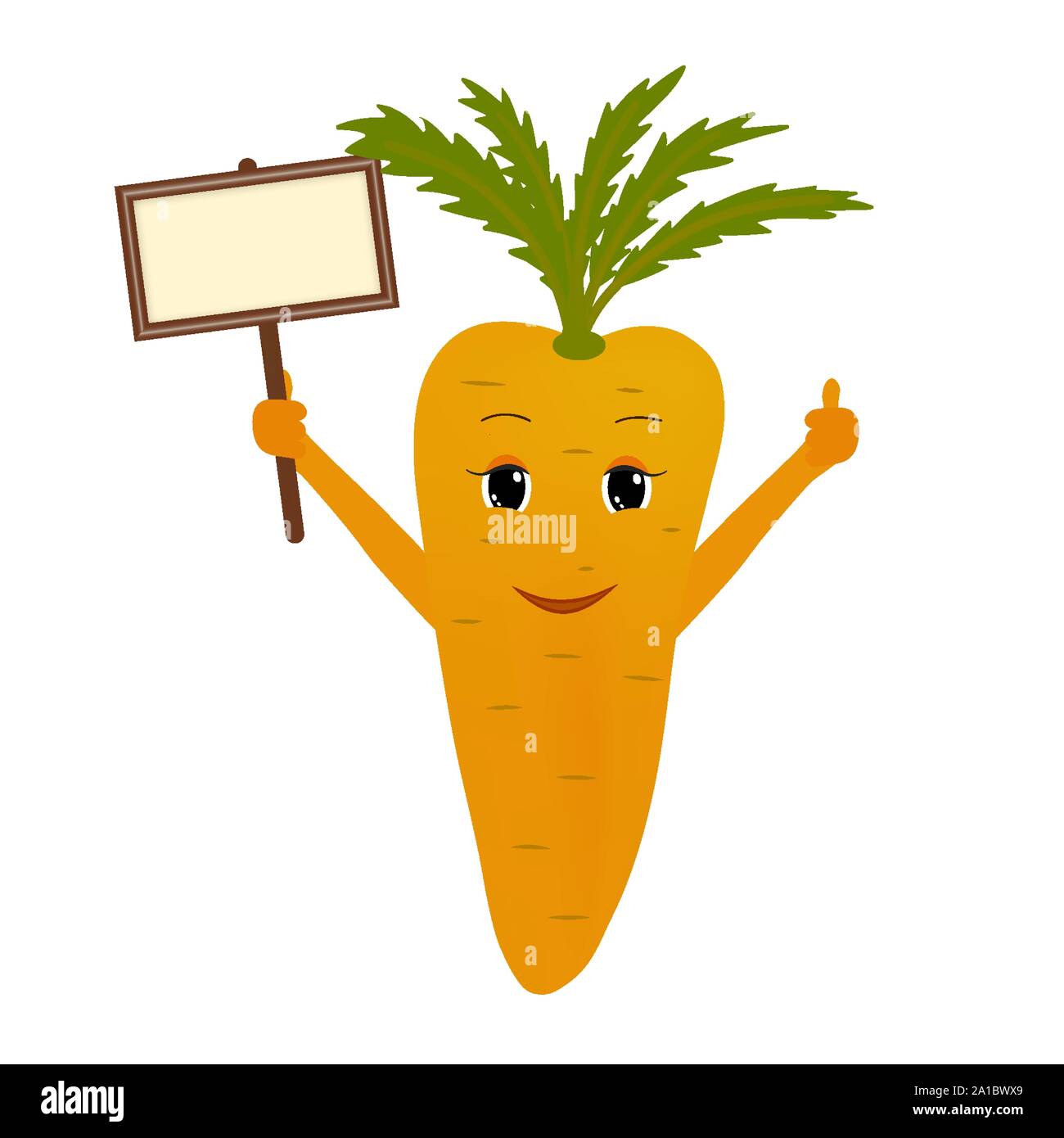 Cartoon carrot isolated on a white background, holds a tablet and shows ...