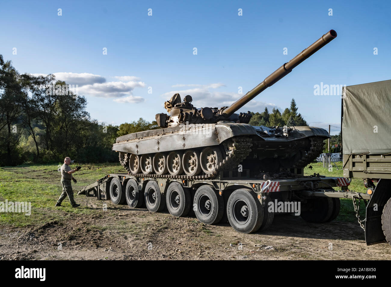 Loading the Slovak T-72 tank during historical staging of "Karpaty 1944 ...