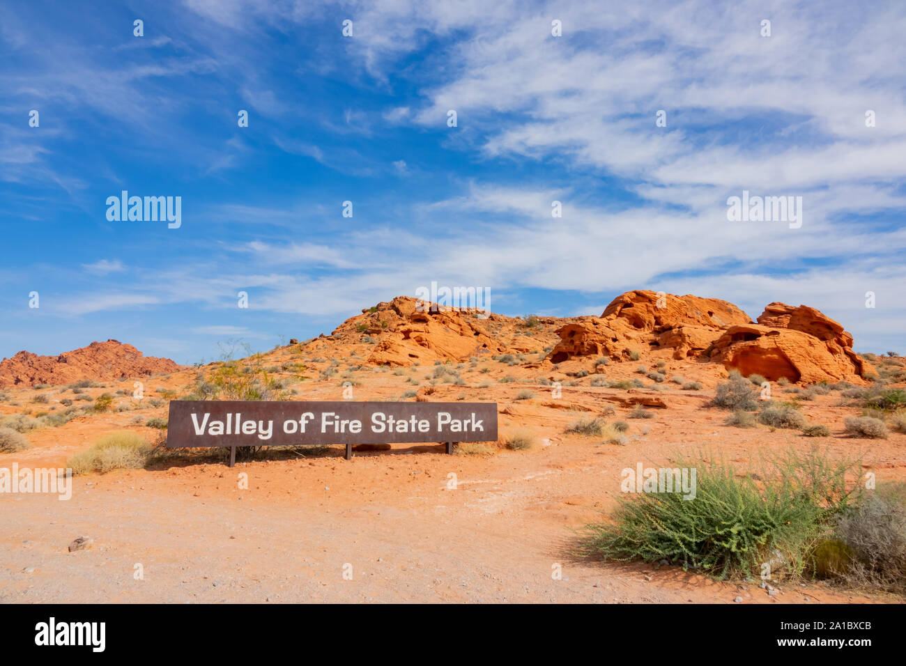 Sign of the Valley of Fire State Park at Nevada Stock Photo - Alamy