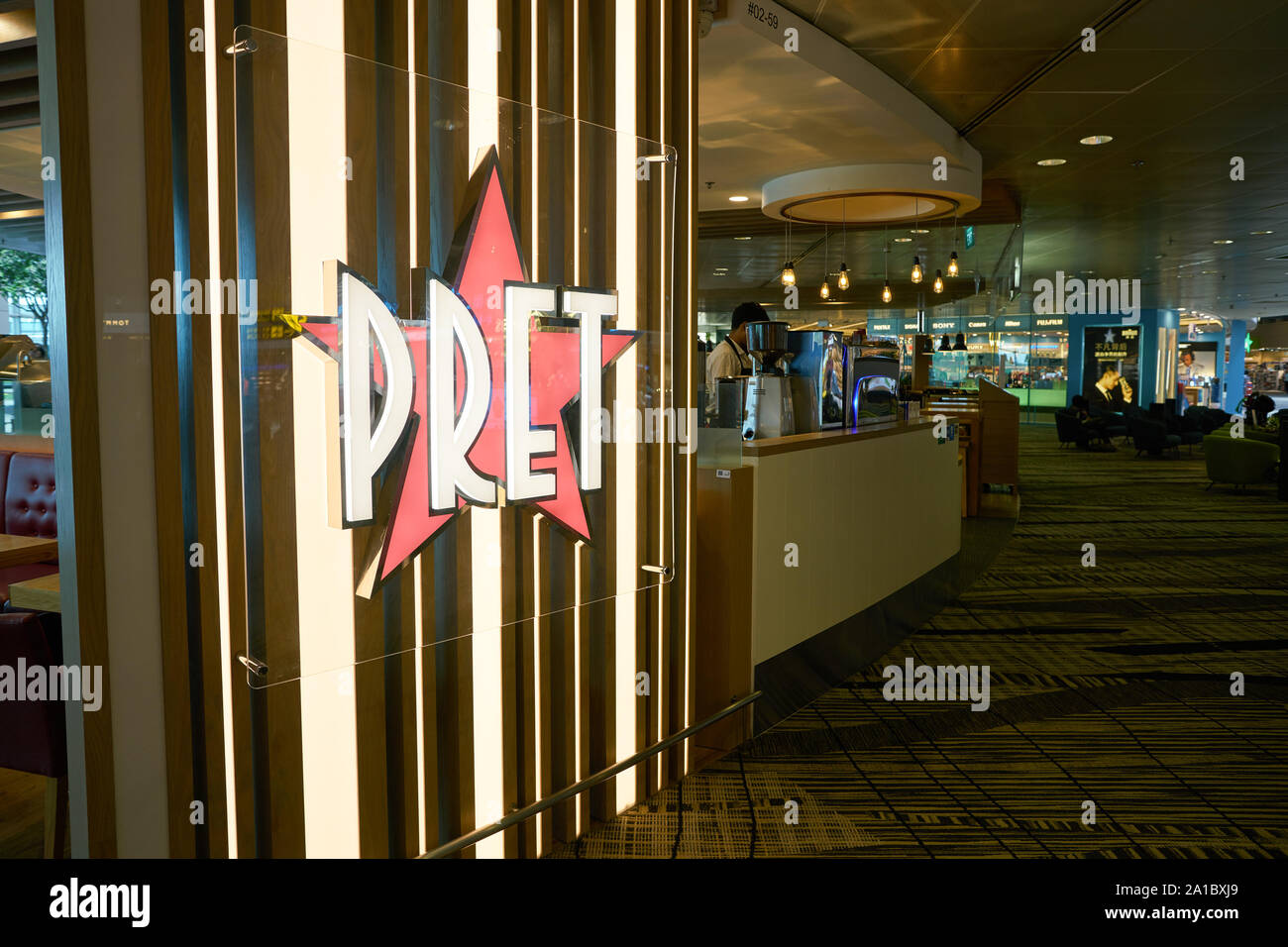 SINGAPORE - CIRCA APRIL, 2019: Pret a Manger sign seen at Singapore ...