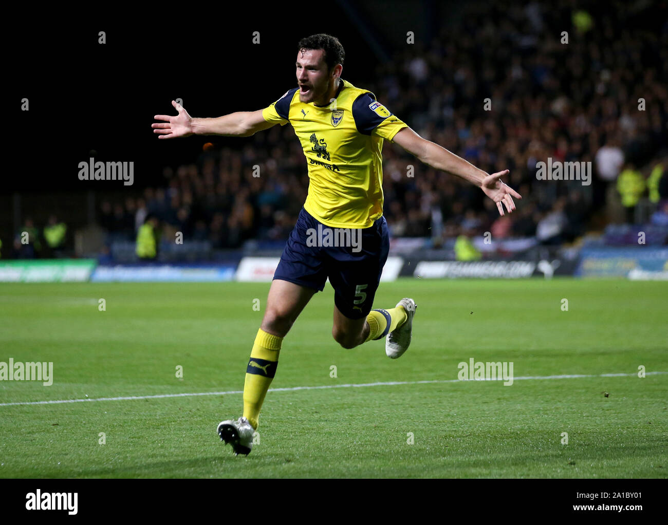 Oxford uniteds elliott moore celebrates scoring hi-res stock ...