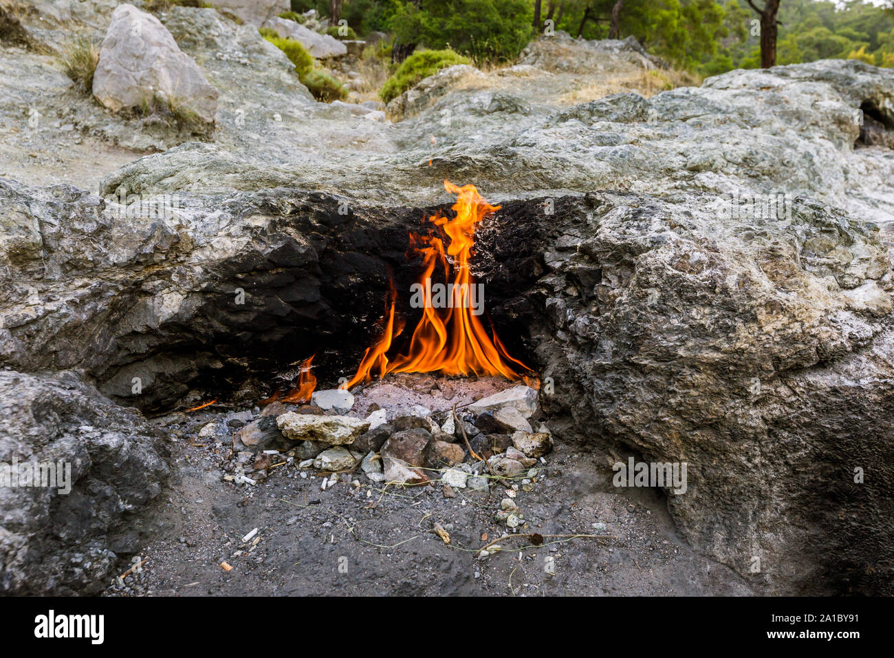 Yanartas burning stones is a geographical feature near the Olympos ...